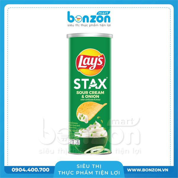 LAY'S STAX KHOAI TÂY MIẾNG VỊ KEM CHUA VÀ HÀNH TÂY 100G – BONZON - Siêu Thị Thực Phẩm Tiện Lợi