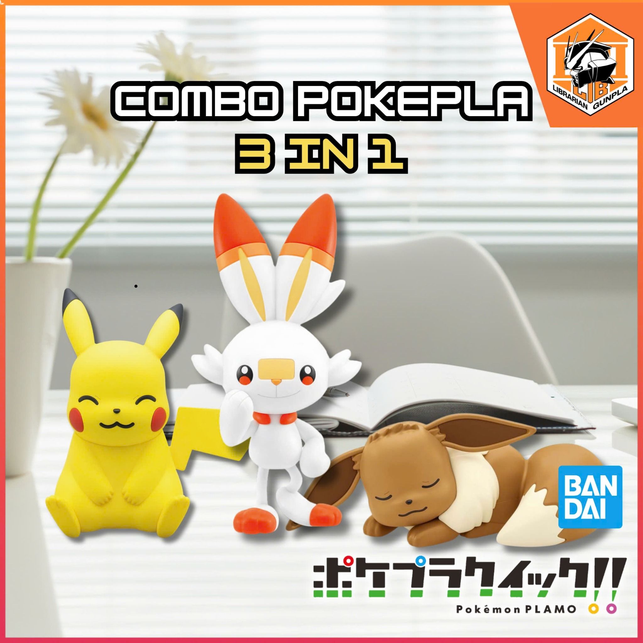 Combo Pokepla Quick - Poses Trio - Eevee + Pikachu sitting + Scorbunny - LIB Gunpla