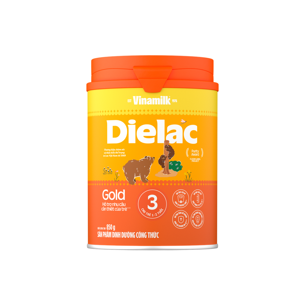 Sữa bột Vinamilk Dielac Alpha Gold 3 - Hộp thiếc 850g (cho trẻ từ 1 ...