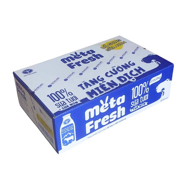 Lốc 4 hộp sữa tươi bổ sung sữa non 180ml Meta Fresh có đường - Thùng 4 ...