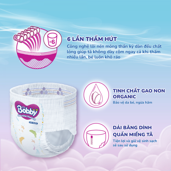 Tã quần Bobby XL66, +6 miếng - Siêu khô thoáng – Ruby Mart