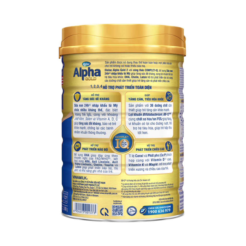 Sữa bột Vinamilk Dielac Alpha Gold 2 - 800g Hộp Thiếc (cho trẻ từ 6 - – Ruby Mart