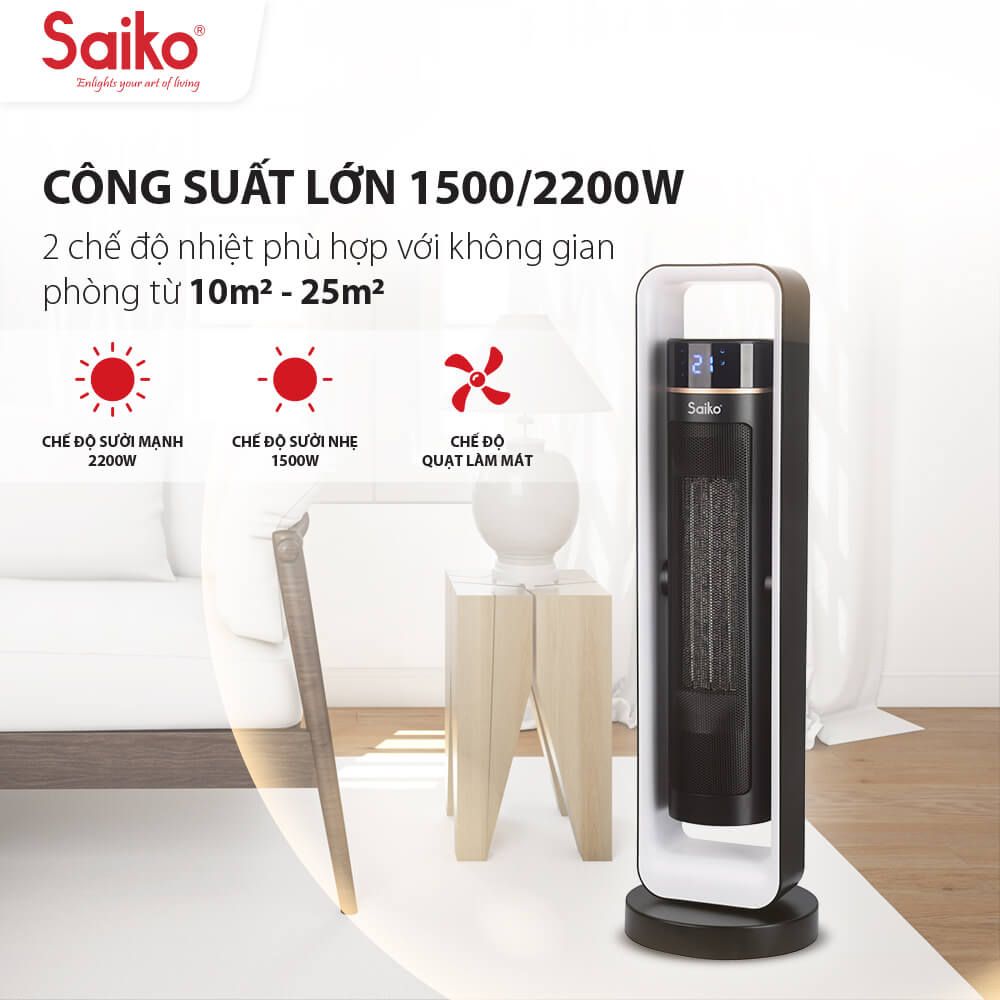 Quạt Sưởi Gốm Saiko CH-2200R 2200W Thế hệ mới 2023