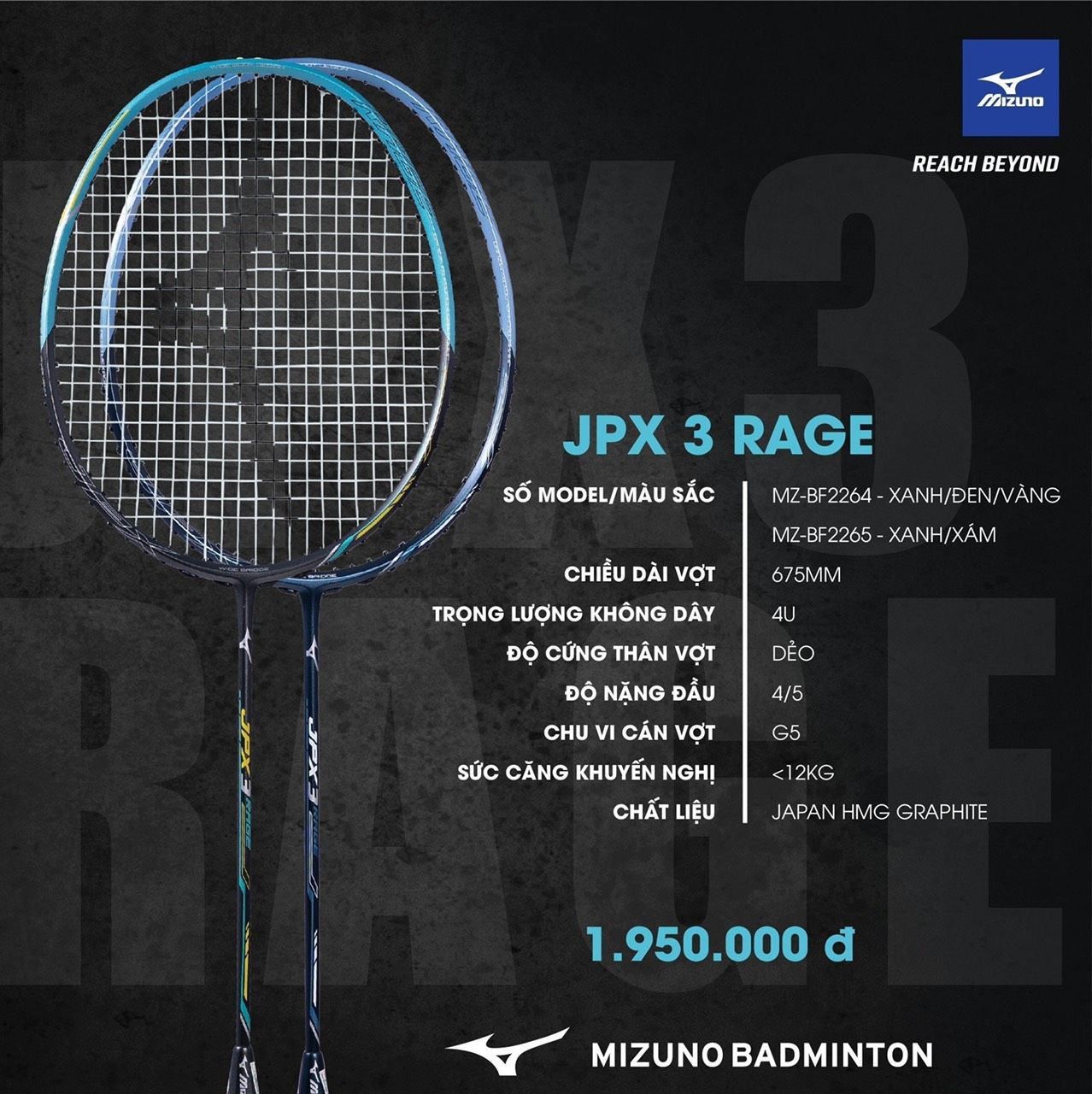 Vợt Cầu Lông Mizuno JPX 3 Rage Xanh Đen Vàng – HPSTORE