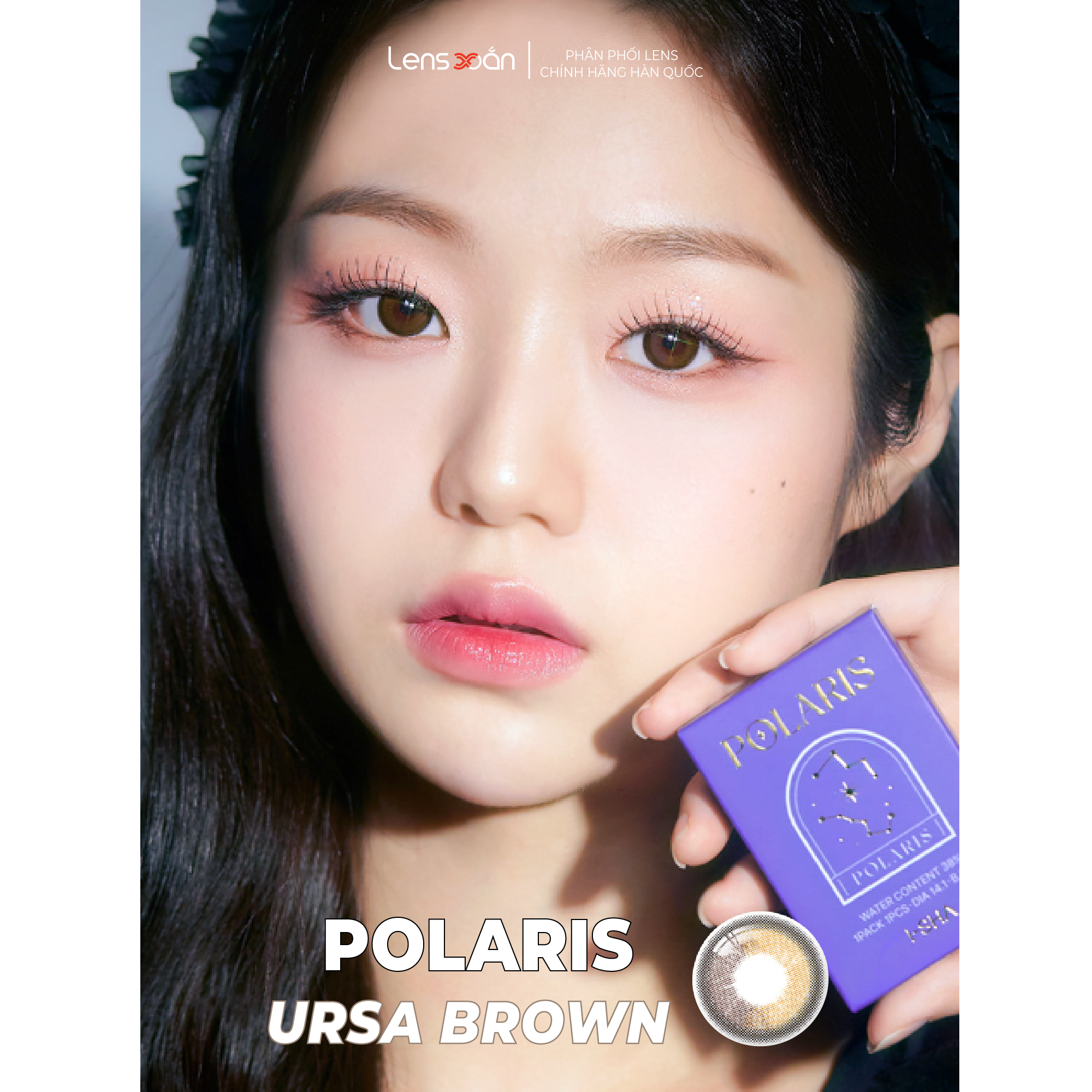 Kính áp tròng Polaris Brown hãng I-SHA - Lens Nâu 2 dải màu trong veo