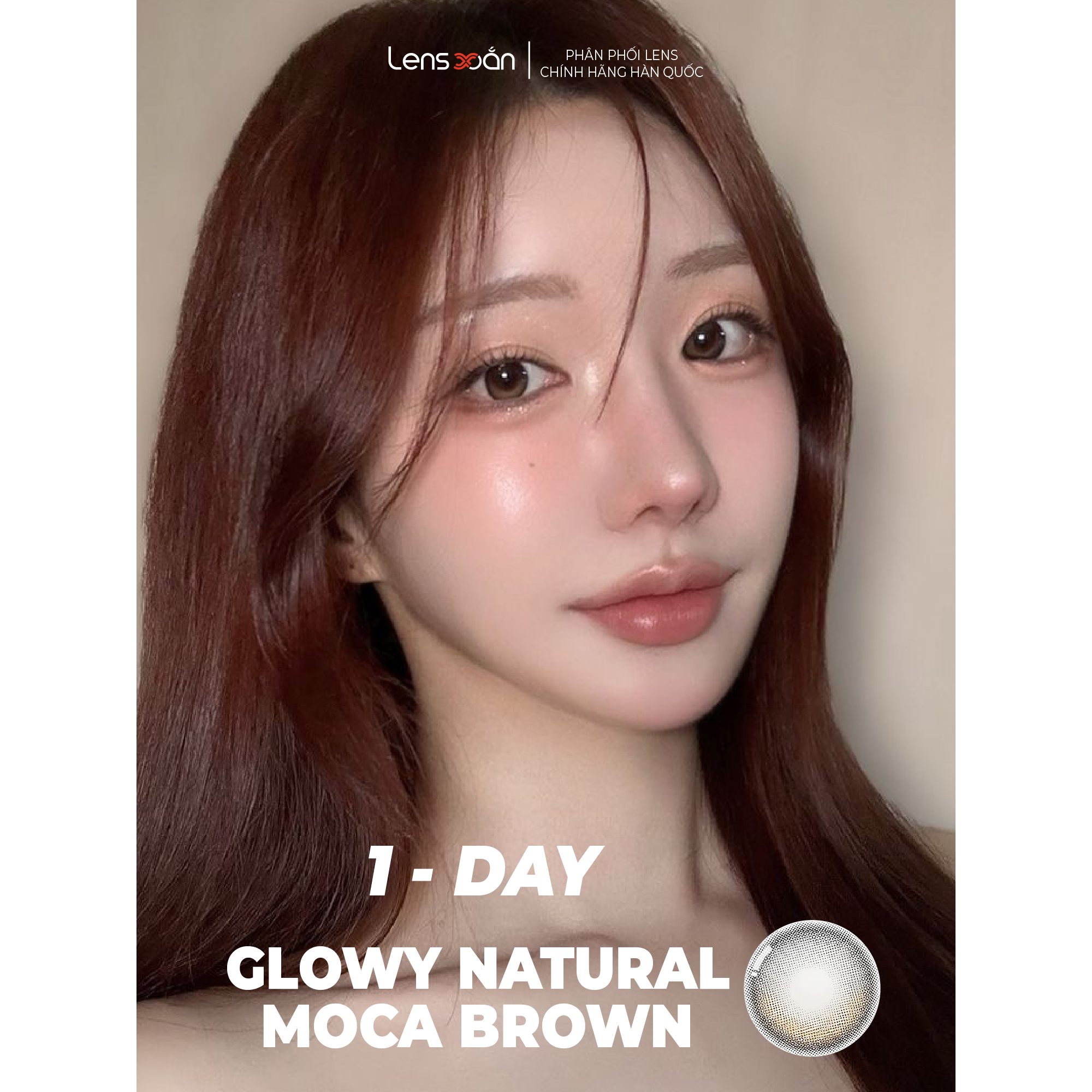 Lens 1 ngày Glowy Natural Moca Brown nâu ánh xám tự nhiên - Olens