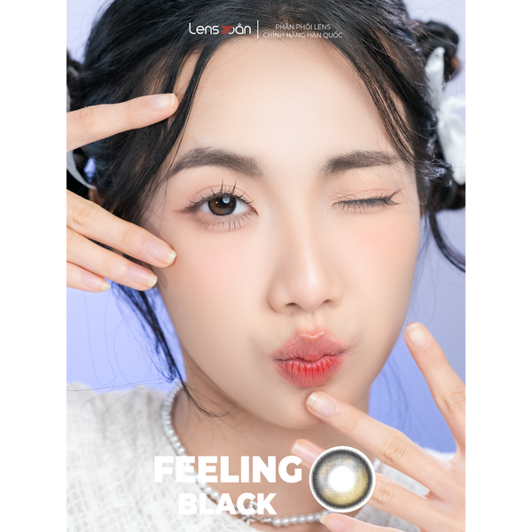 Lens giãn tròng màu lens Feeling Black mắt to tròn baby
