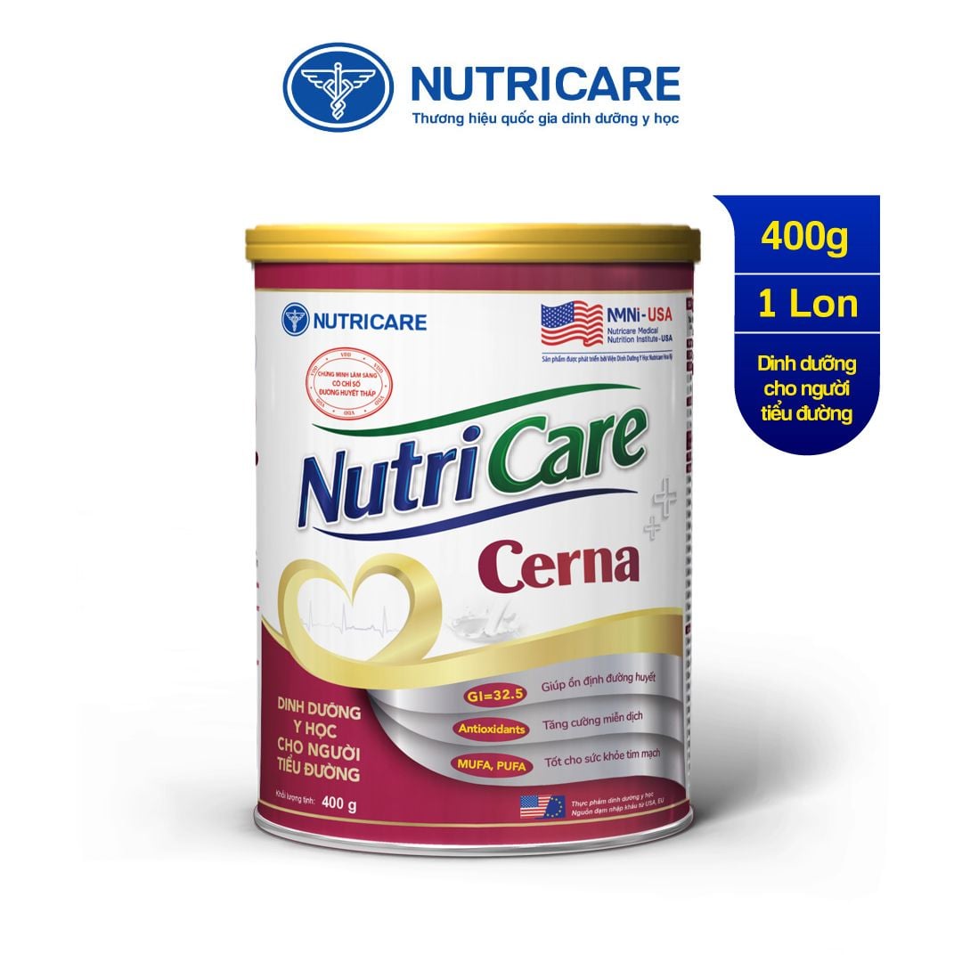 01 lon Nutricare Cerna 400g - Sữa dành cho bệnh nhân đái tháo đường – Dinh dưỡng y học