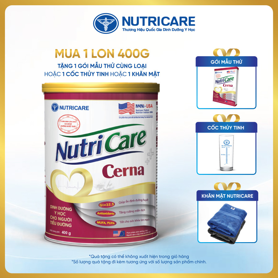 01 lon Nutricare Cerna 400g - Sữa dành cho bệnh nhân đái tháo đường – Dinh dưỡng y học