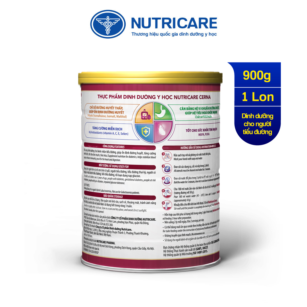 Combo 05 lon Nutricare Cerna 900g - Sữa non tiểu đường – Dinh dưỡng y học