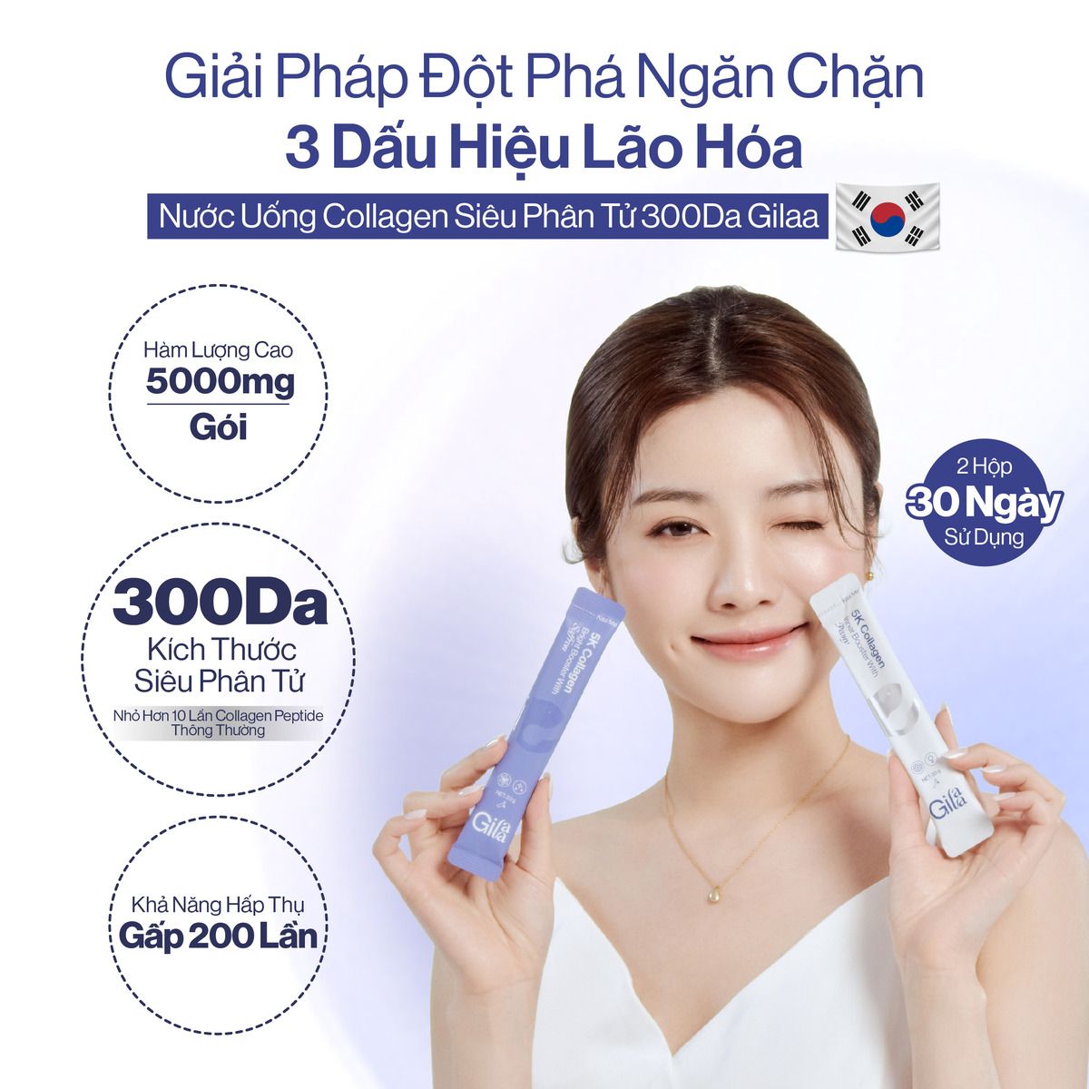 Combo 2 Nước Uống Collagen Hàn Quốc Siêu Phân Tử 300DA – Gilaa