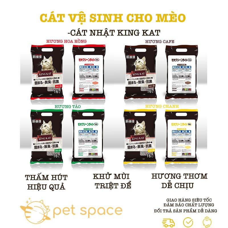 Cát Nhật KING CAT cho mèo, Cát vệ sinh cho mèo khử mùi, vón cục, thấm ...