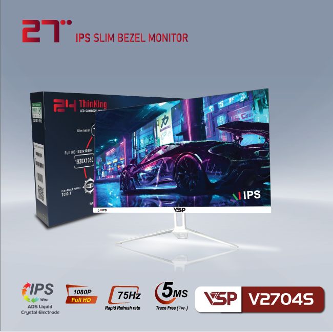 Màn Hình Phẳng VSP Slim Bezel 27 inch V2704S FHD/IPS/75Hz - Màu Trắng