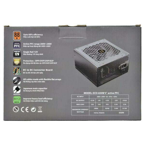 NGUỒN INFINITY ECO V3 650W(DC TO DC/HIỆU SUẤT 88%/ACTIVE PFC/SINGLE RA