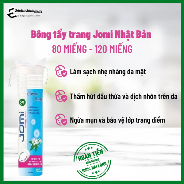 Bông tẩy trang Jomi Nhật Bản 80 miếng, 120 miếng 100% Cotton pad ...