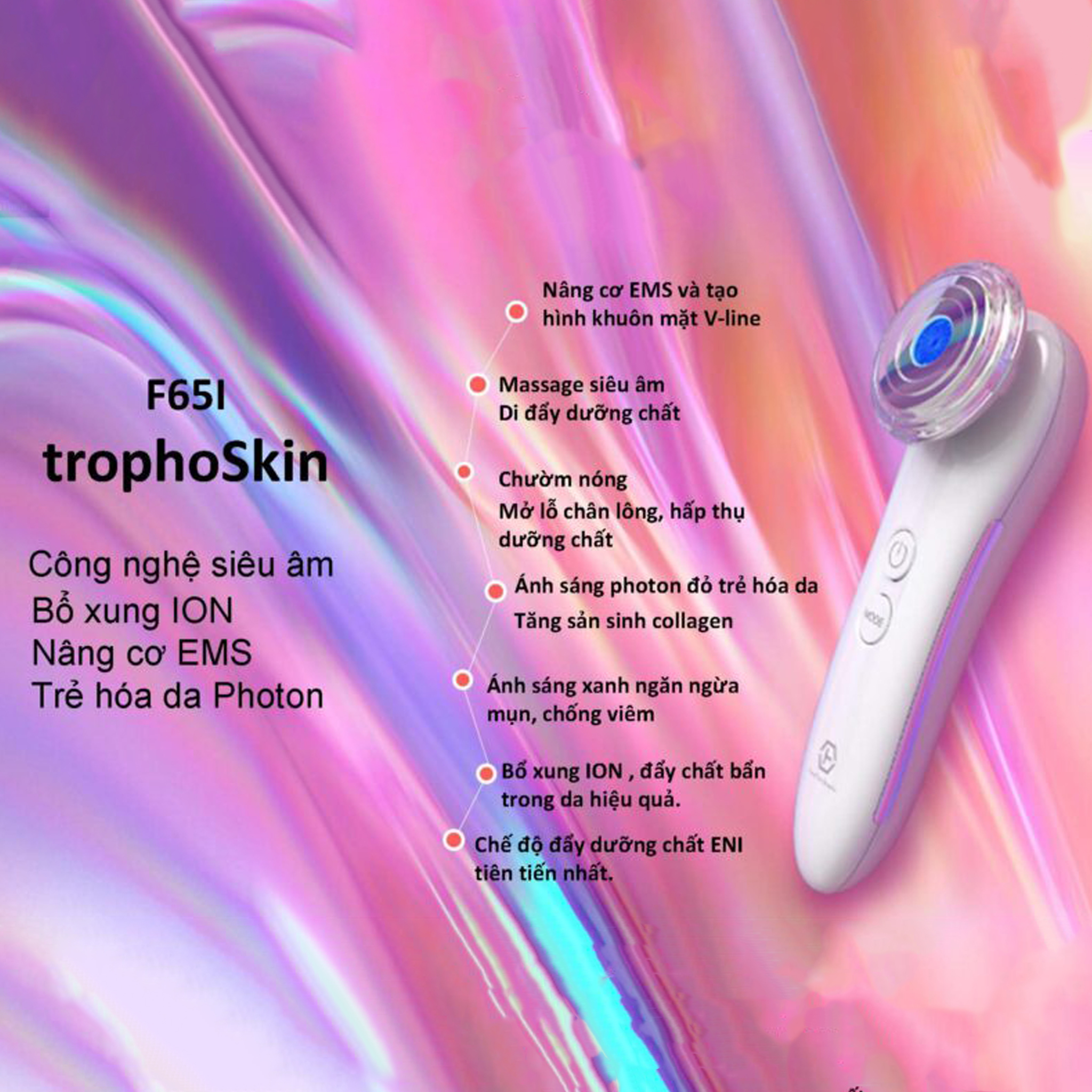 Máy điện di tinh chất siêu âm trẻ hoá da 3in1 NanoTime F65i - Thiết bị chính hãng CE