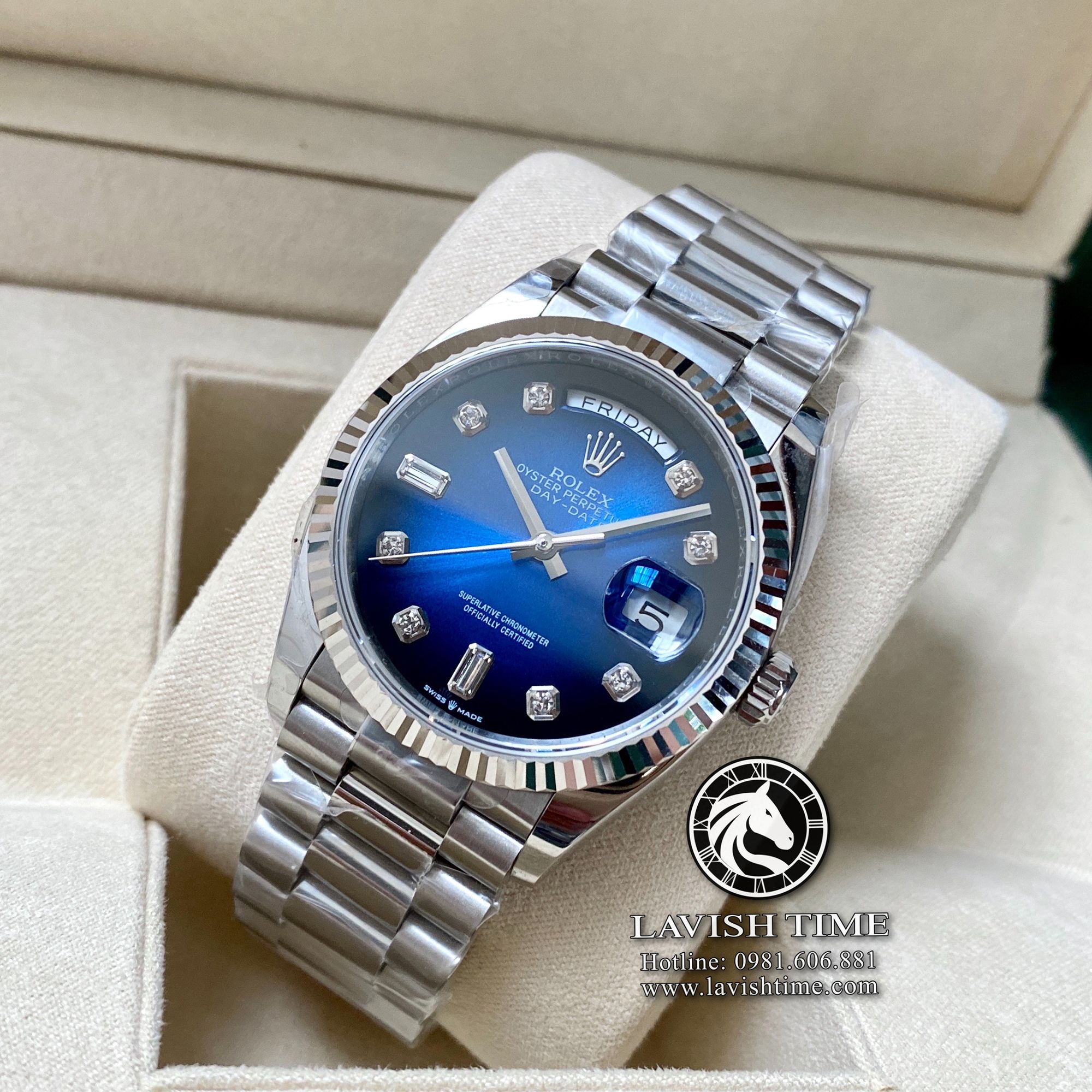 Đồng Hồ Rolex Day-Date 36mm 128239-0023 Rep 1:1 Cao Cấp Vỏ Bạc Mặt Xan ...