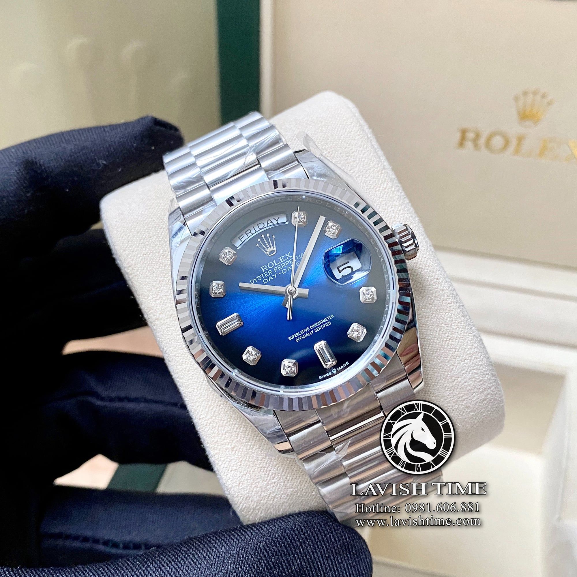 Đồng Hồ Rolex Day-Date 36mm 128239-0023 Rep 1:1 Cao Cấp Vỏ Bạc Mặt Xan ...