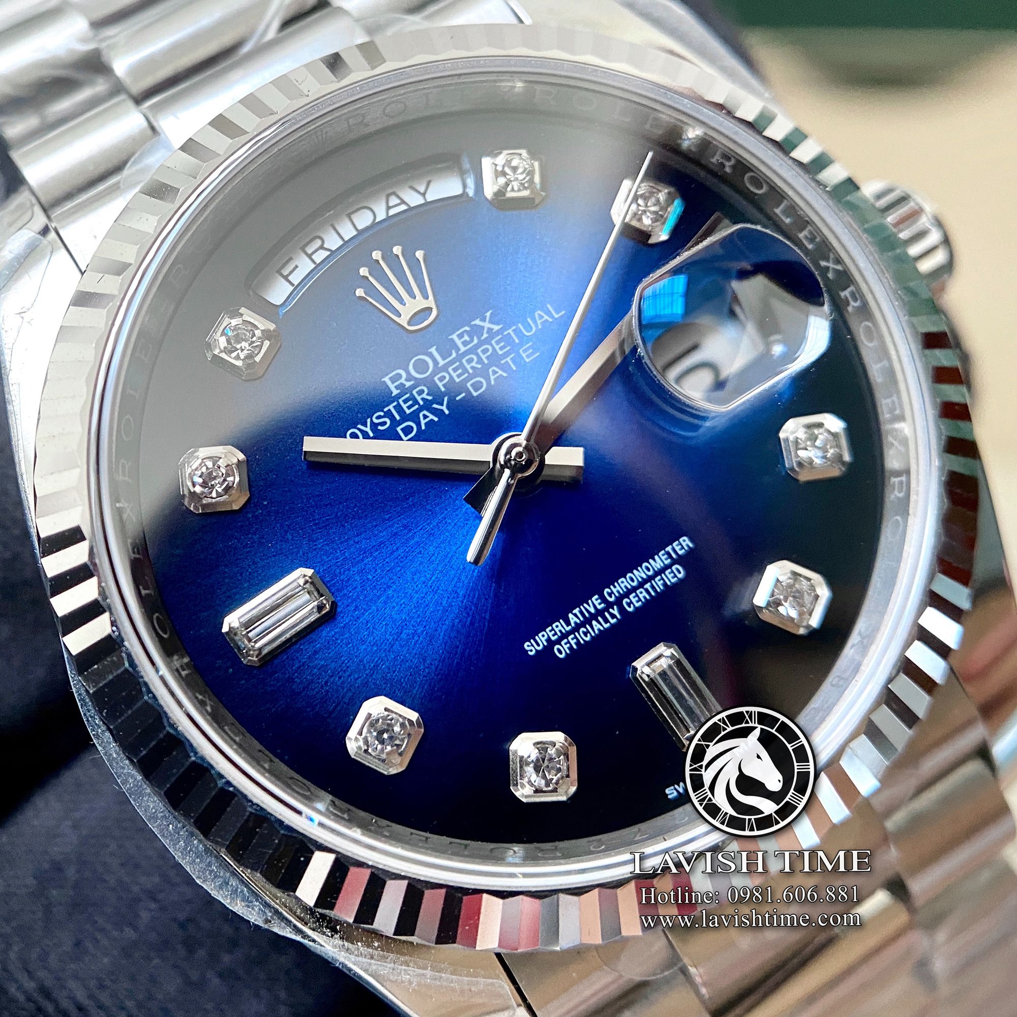Đồng Hồ Rolex Day-Date 36mm 128239-0023 Rep 1:1 Cao Cấp Vỏ Bạc Mặt Xan ...