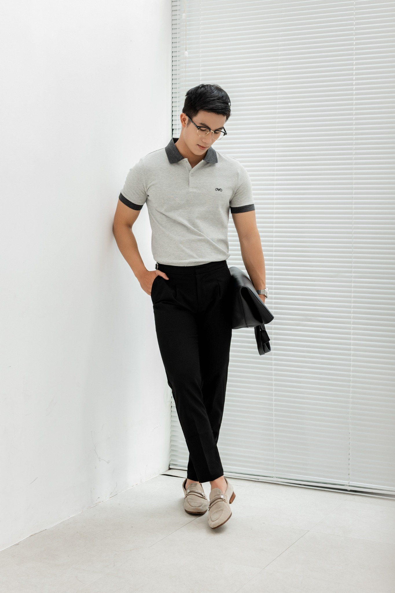 POLO NAM 8856-XÁM LỢT CỔ ĐEN – BAY COLLECTION