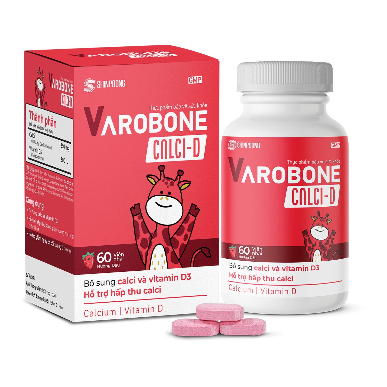 TPBVSK - Varobone Calci D - Viên nhai hương dâu bổ sung Calci và vitam ...