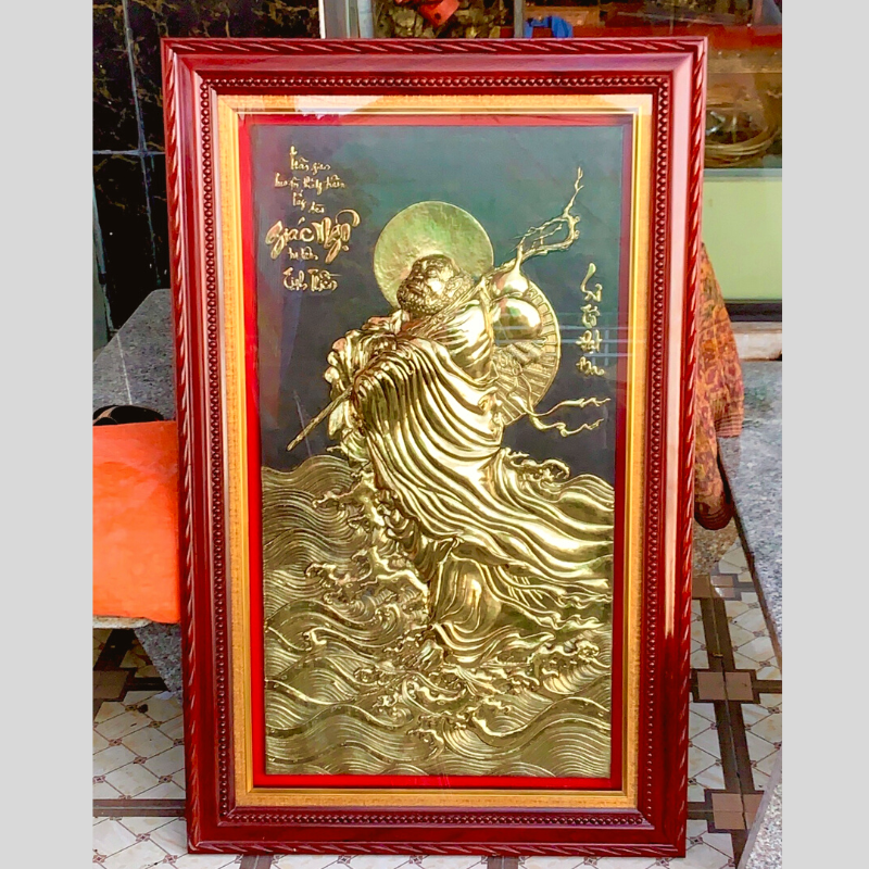 Tranh Đạt Ma Sư Tổ giả cổ nền đen 88x128cm