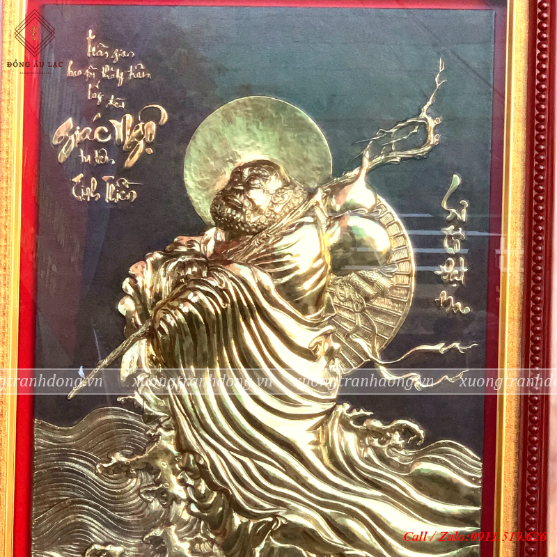 Tranh Đạt Ma Sư Tổ giả cổ nền đen 88x128cm