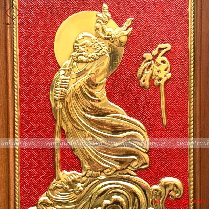 Tranh Đạt Ma Sư Tổ nền đỏ bằng đồng kích thước 28*38