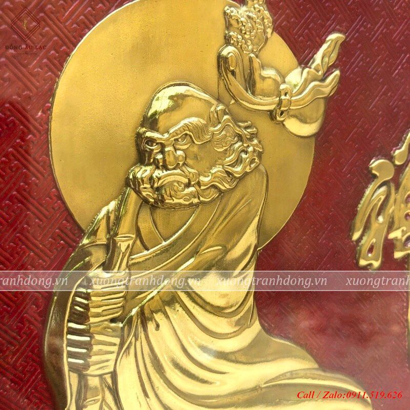 Tranh Đạt Ma Sư Tổ nền đỏ bằng đồng kích thước 28*38