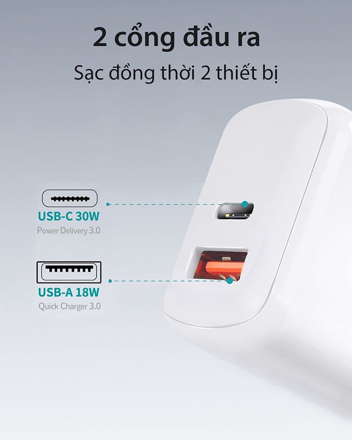 Củ sạc nhanh Bagi 30W 2 cổng USB Type-C PD30W – Công ty Vĩnh Hoàng
