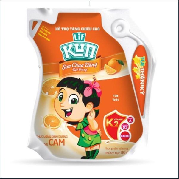 Sữa chua uống tiệt trùng LIF KUN hương cam (Túi 110ml) - Giá tốt