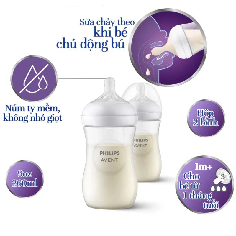 Bộ 2 bình sữa Philips Avent mô phỏng tự nhiên (125ml/260ml) - Giá tốt