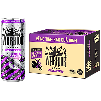 Thùng nước tăng lực Warrior vị nho lon ( 325ml/24 lon) – HERA-Kim Tâm Hải