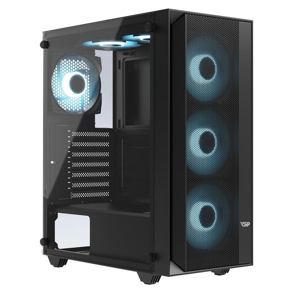 Case VSP "Grille visual" V3 Kèm 3 Fan LED (ATX, Đen) – Sao Chổi PC