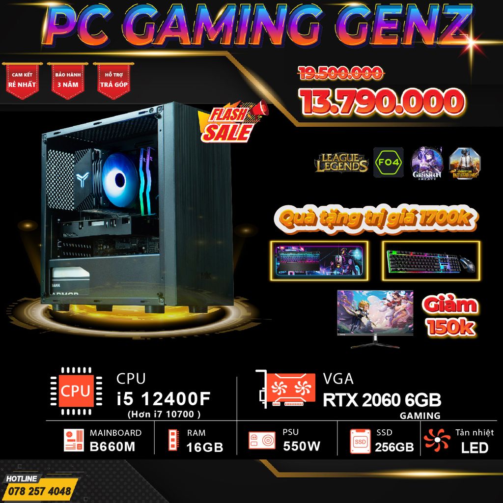 PC GAMING GENZ I5 12400F / Ram 16GB / RTX 2060 / SSD 360GB – Sao Chổi PC