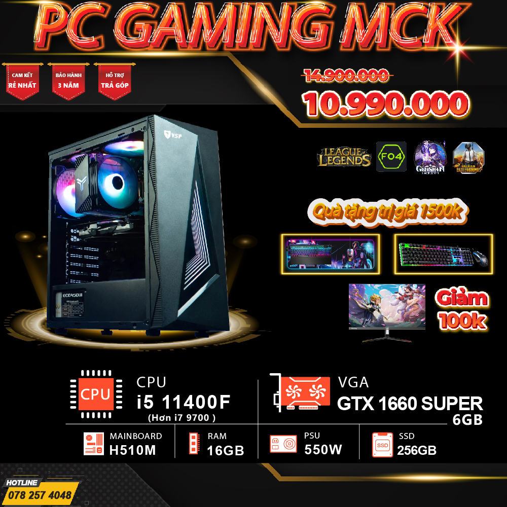 PC GAMING MELON I5 12400F / RAM 16GB / RTX 4060Ti / SSD 500GB – Sao Chổi PC