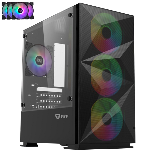 VỎ CASE VSP GAMING B709 Black ( Có Sẵn 4 FAN LED RGB ) GIÁ RẺ – Sao Chổi PC