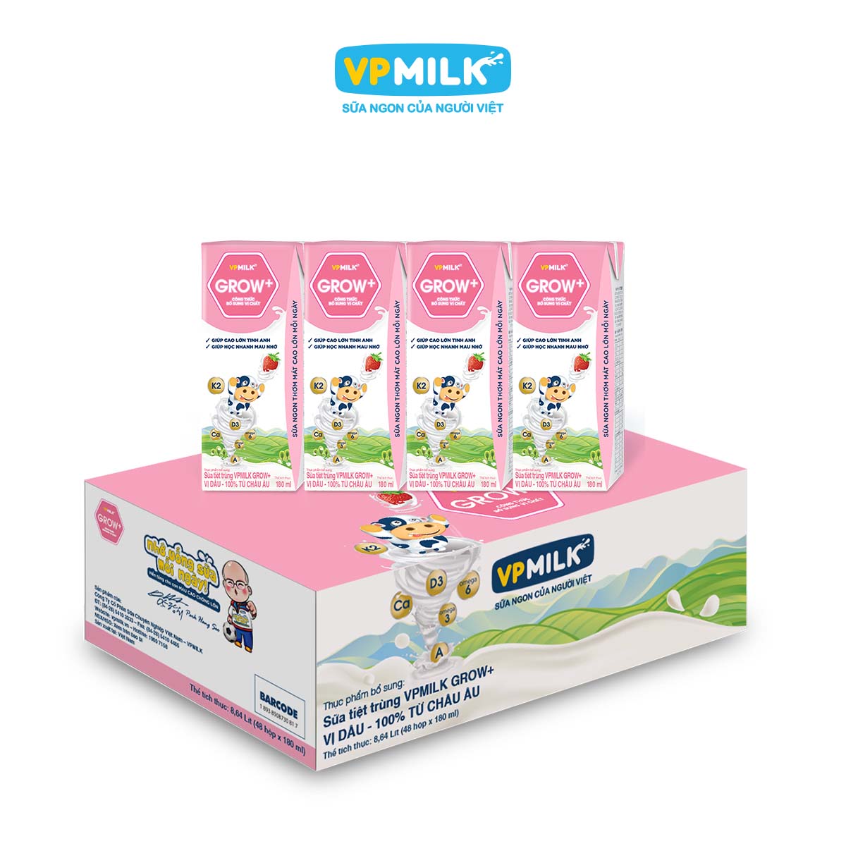 [DATE T12/25] Thùng 48 hộp sữa Tiệt Trùng VPMilk Grow+ Vị Dâu 110ml/180mlThùng 48 hộp sữa Tiệt ...