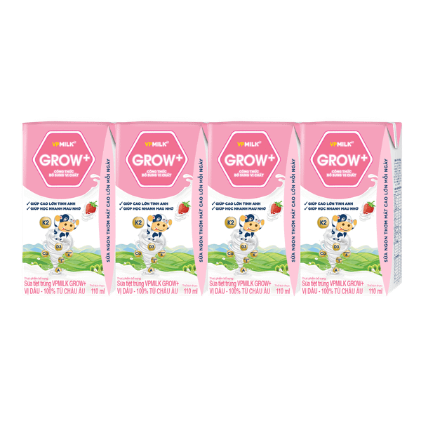 Thùng 48 hộp sữa Tiệt Trùng VPMilk Grow+ Vị Dâu (110ml/180ml)Thùng 48 ...