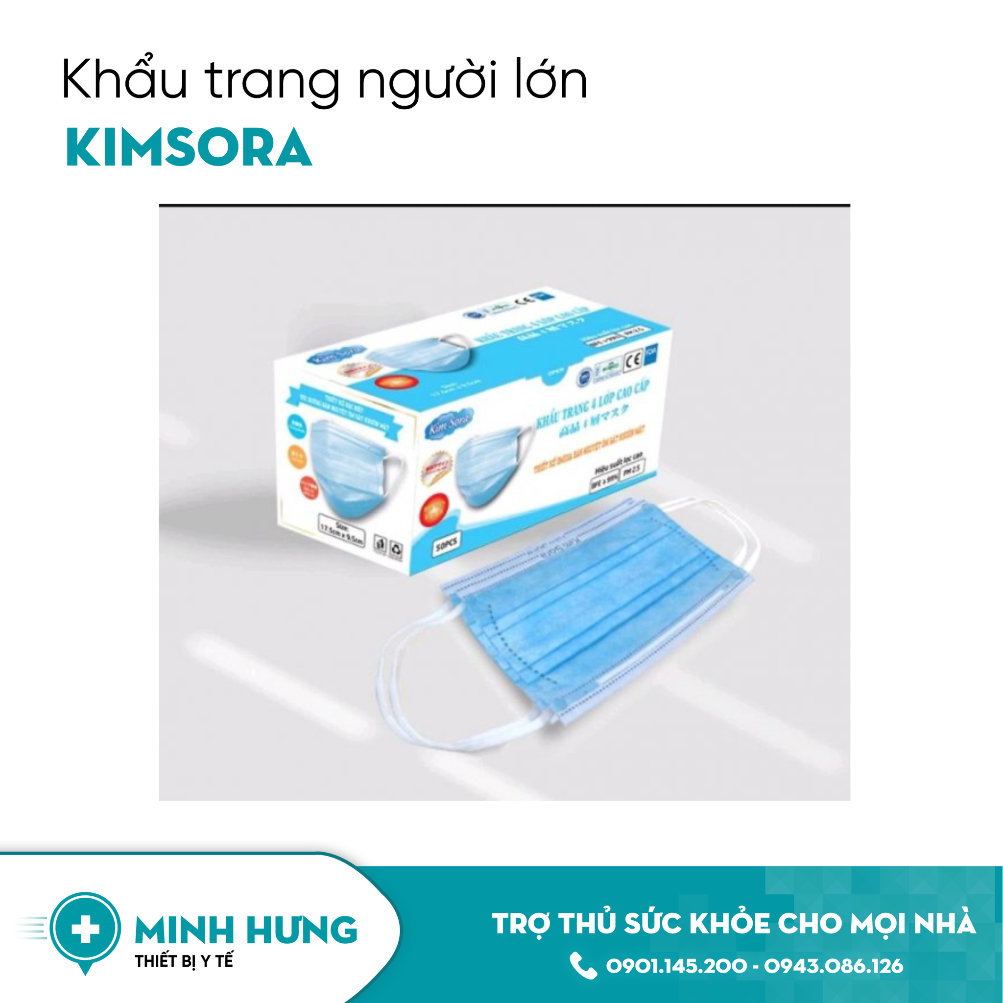 Khẩu Trang Kim Sora Người Lớn (Xanh) - Thiết Bị Y Tế Minh Hưng Đà Nẵng