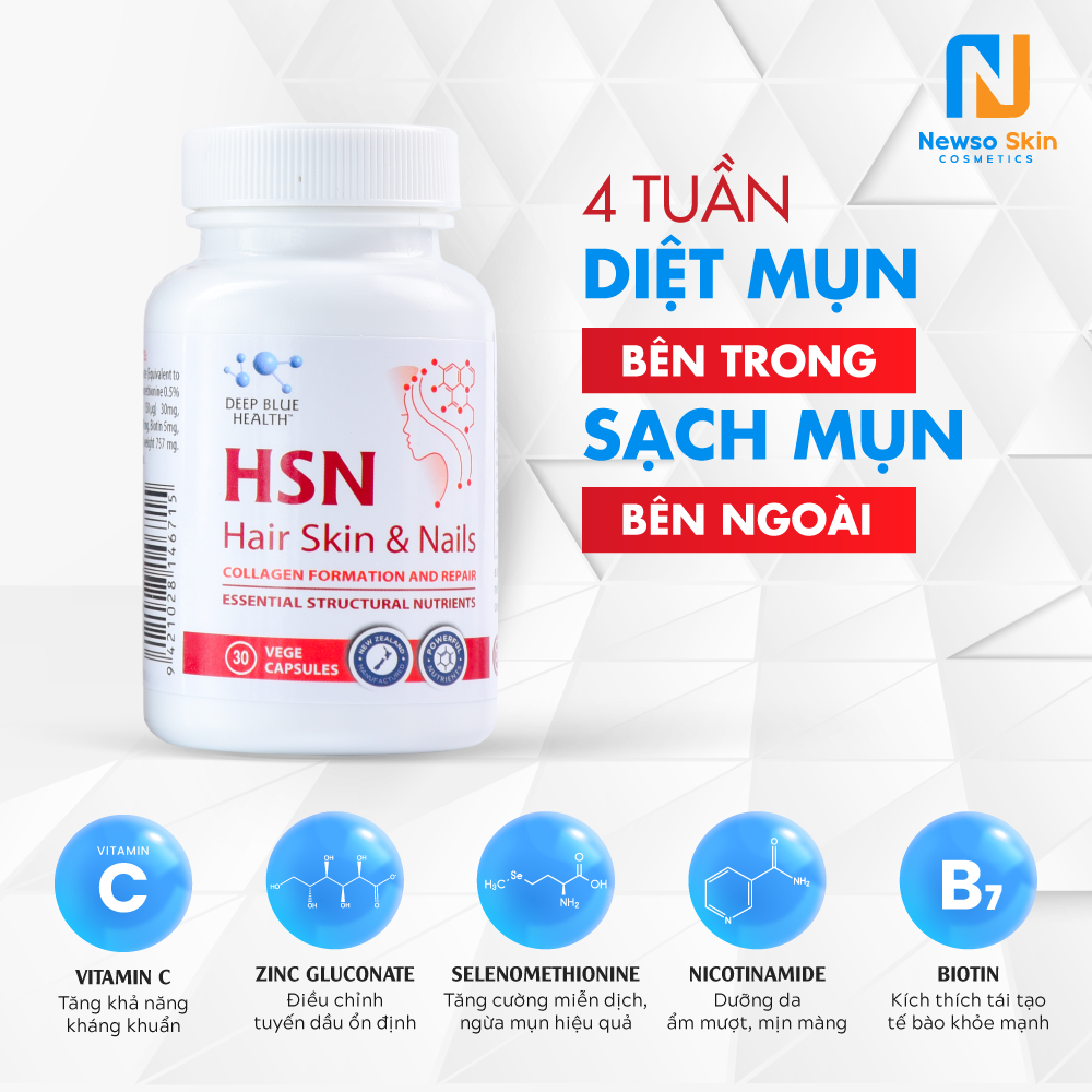 Viên uống hỗ trợ trị mụn HSN Hair Skin & Nails – Newsoskin