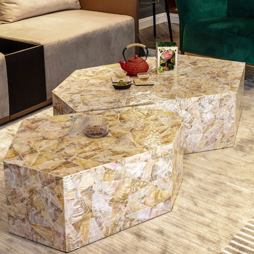 Hexagon Prisma Mother-of-Pearl Shell Mosaic Coffee Table – Maison ...