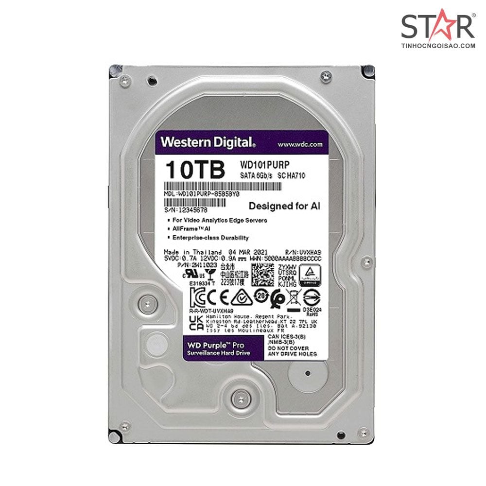Ổ Cứng HDD 10 TB Sata Western Digital Purple Pro AI Chính Hãng (WD101P ...