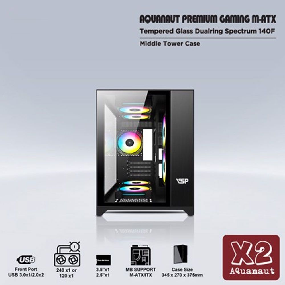 Thùng máy case Aquanaut Pro Gaming X2 ( Đen) – TINHOCNGOISAO.COM