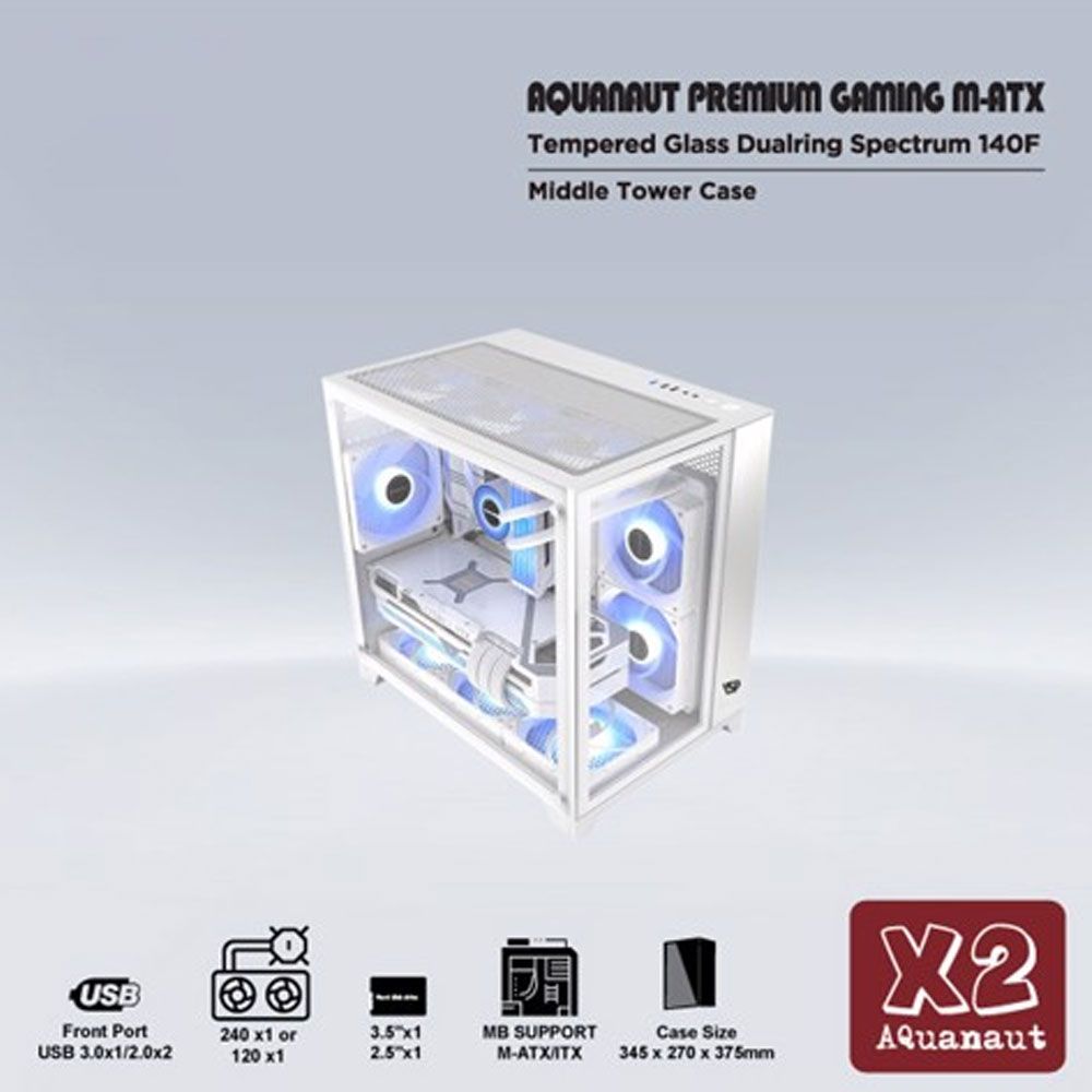 Thùng máy case Aquanaut Pro Gaming X2 (Trắng) – TINHOCNGOISAO.COM