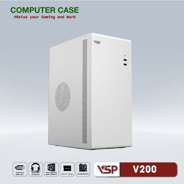 Thùng máy Case VSP V200 - Trắng Bạc – TINHOCNGOISAO.COM
