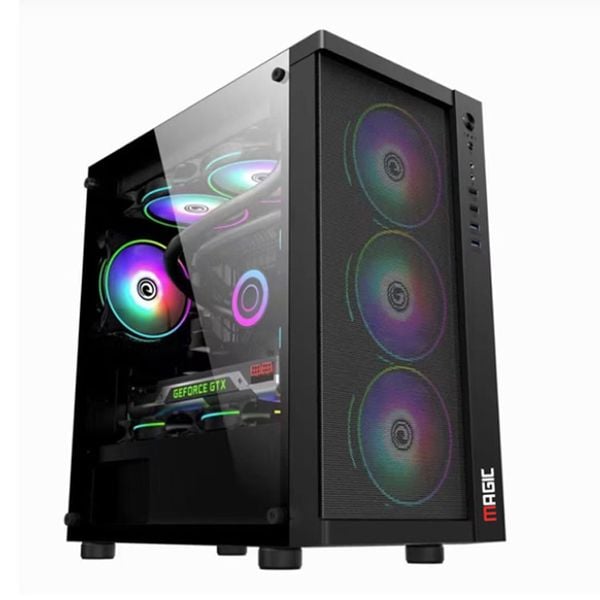 Thùng máy Case Magic GM-01 Black Mesh | Đen, kèm sẵn 4 Fan RGB, mặt lư ...