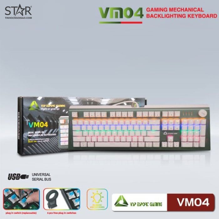 Bàn Phím Cơ VSP eSport Gaming VM04 (Trắng) – TINHOCNGOISAO.COM
