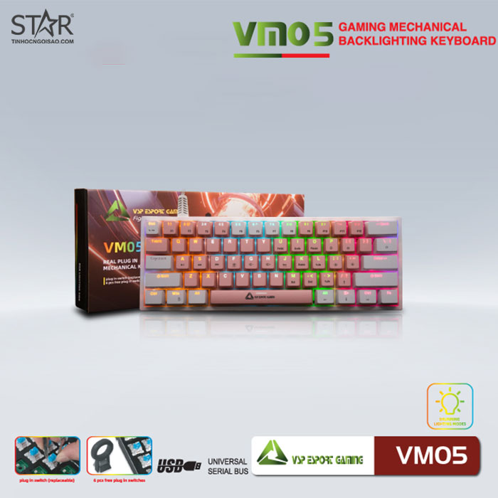 Bàn Phím Cơ VSP ESport Gaming VM05 Pink, Blue Switch – TINHOCNGOISAO.COM