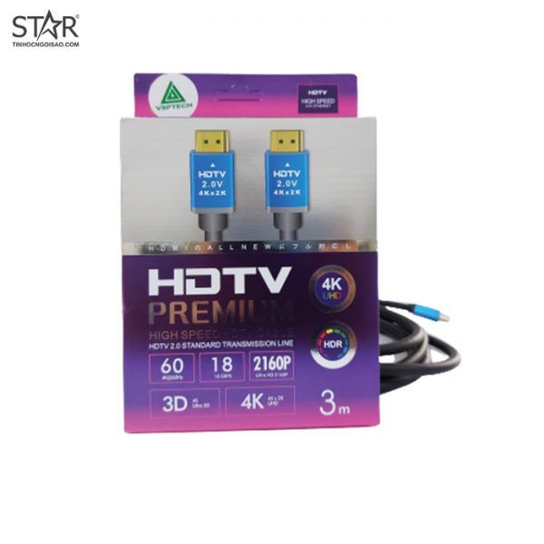 Cáp HDMI VSPTech 3M (2.0/4K) Dây Tròn – TINHOCNGOISAO.COM